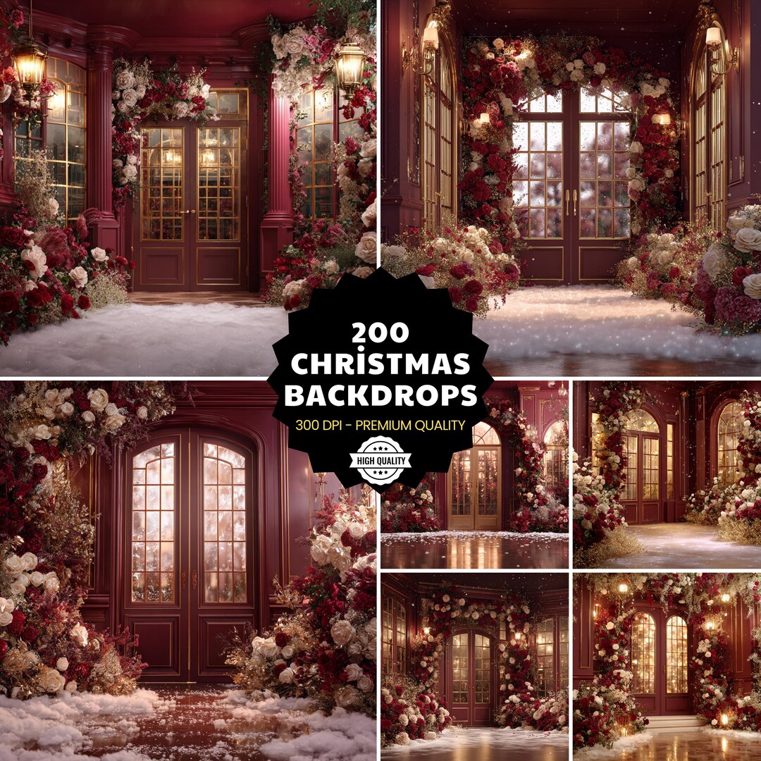 200 Christmas Backdrops Bundle | Festive Red Floral Winter Backgrounds ...