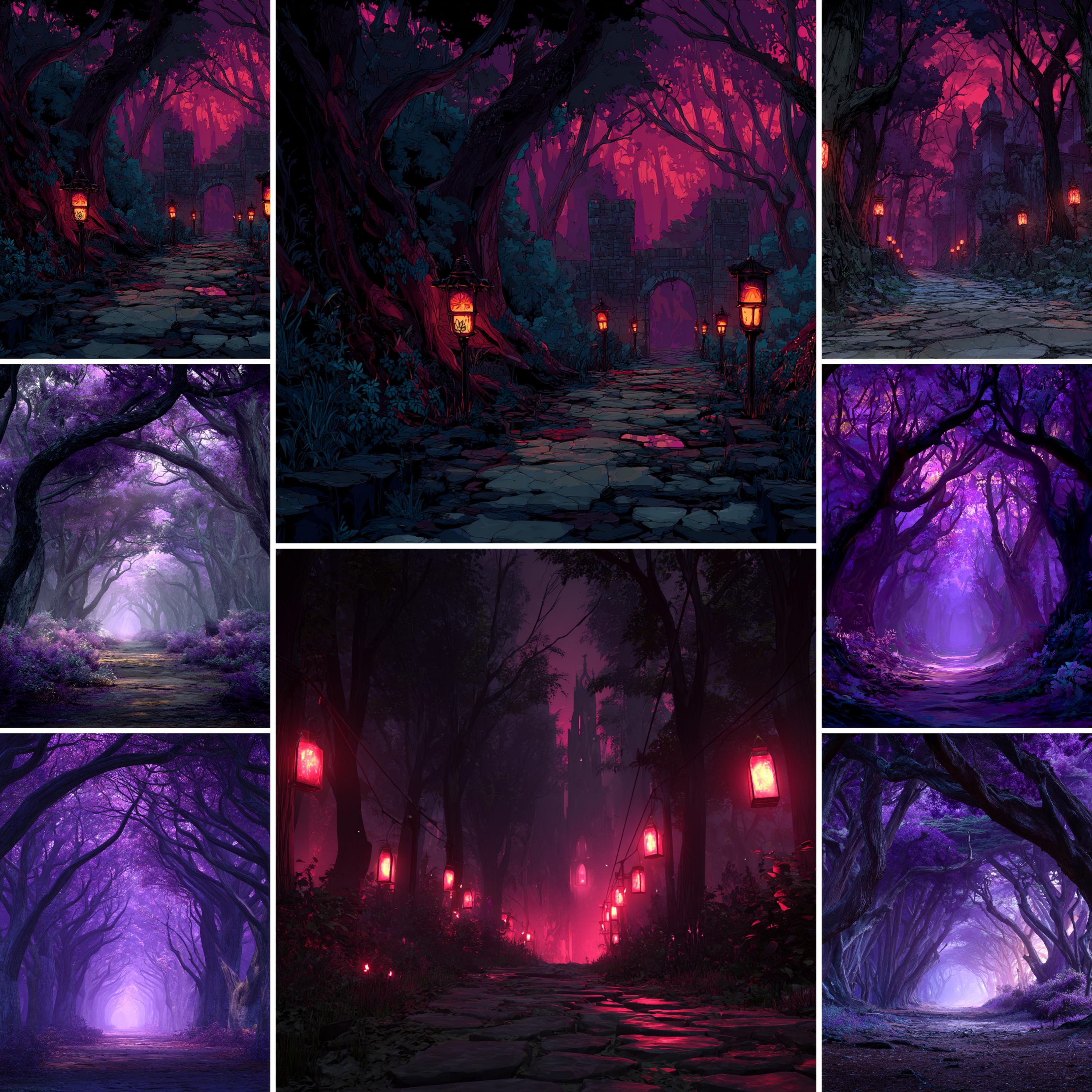 Spooky Purple Forest Halloween Backdrops: Gothic Full Moon Scenes ...