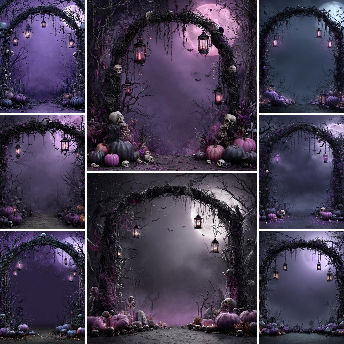 Eerie Halloween Digital Backdrops: Haunted Forest, Gothic Skulls (300 ...