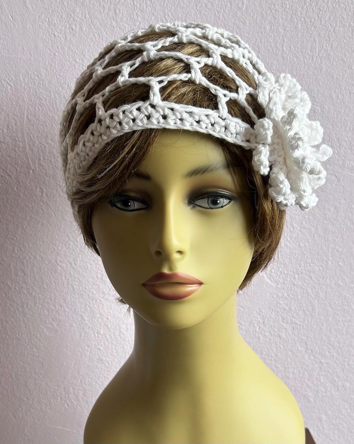 Crochet Beanie, White Mesh Hat, Fishnet Beanie With Flower, OOAK, Gift ...