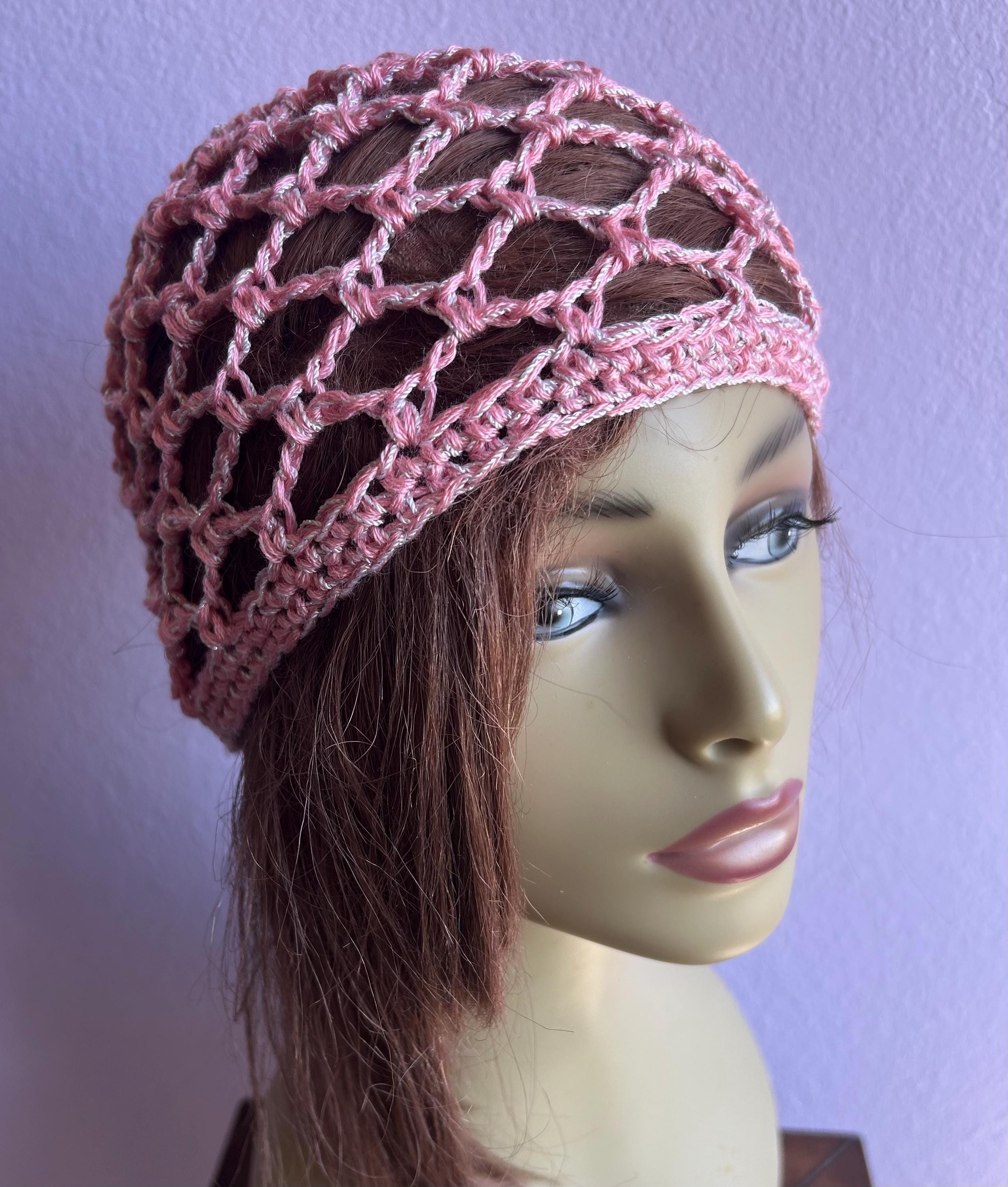 Mesh Hat, Cotton Silk, Silver Tread, Crochet Net Hat, Women Teens Hat ...