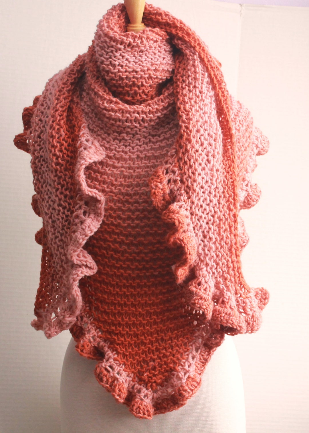 Wool Shawl, Ruffle Wrap, Knit Oversized Triangle Shawl, Women Super ...