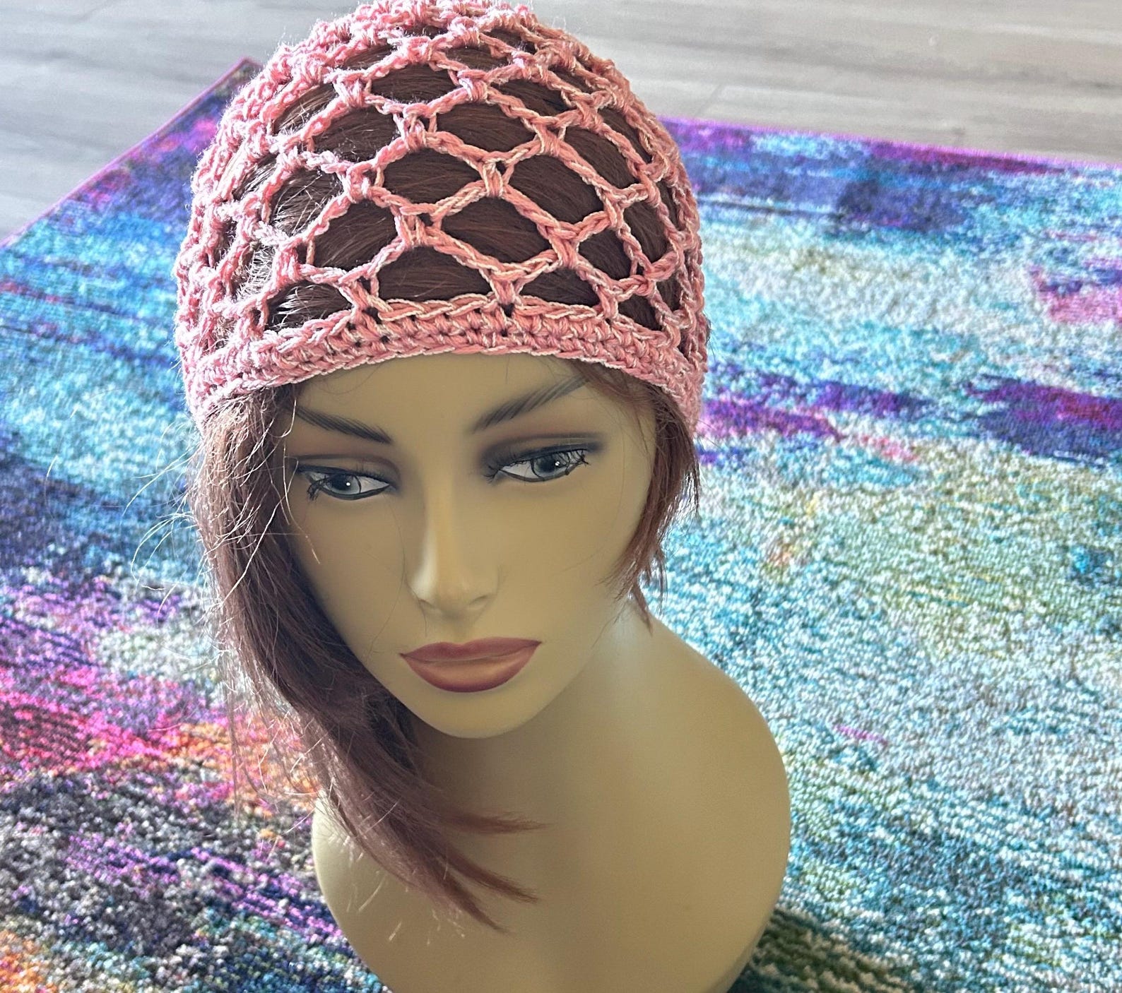 Mesh Hat, Cotton Silk, Silver Tread, Crochet Net Hat, Women Teens Hat ...