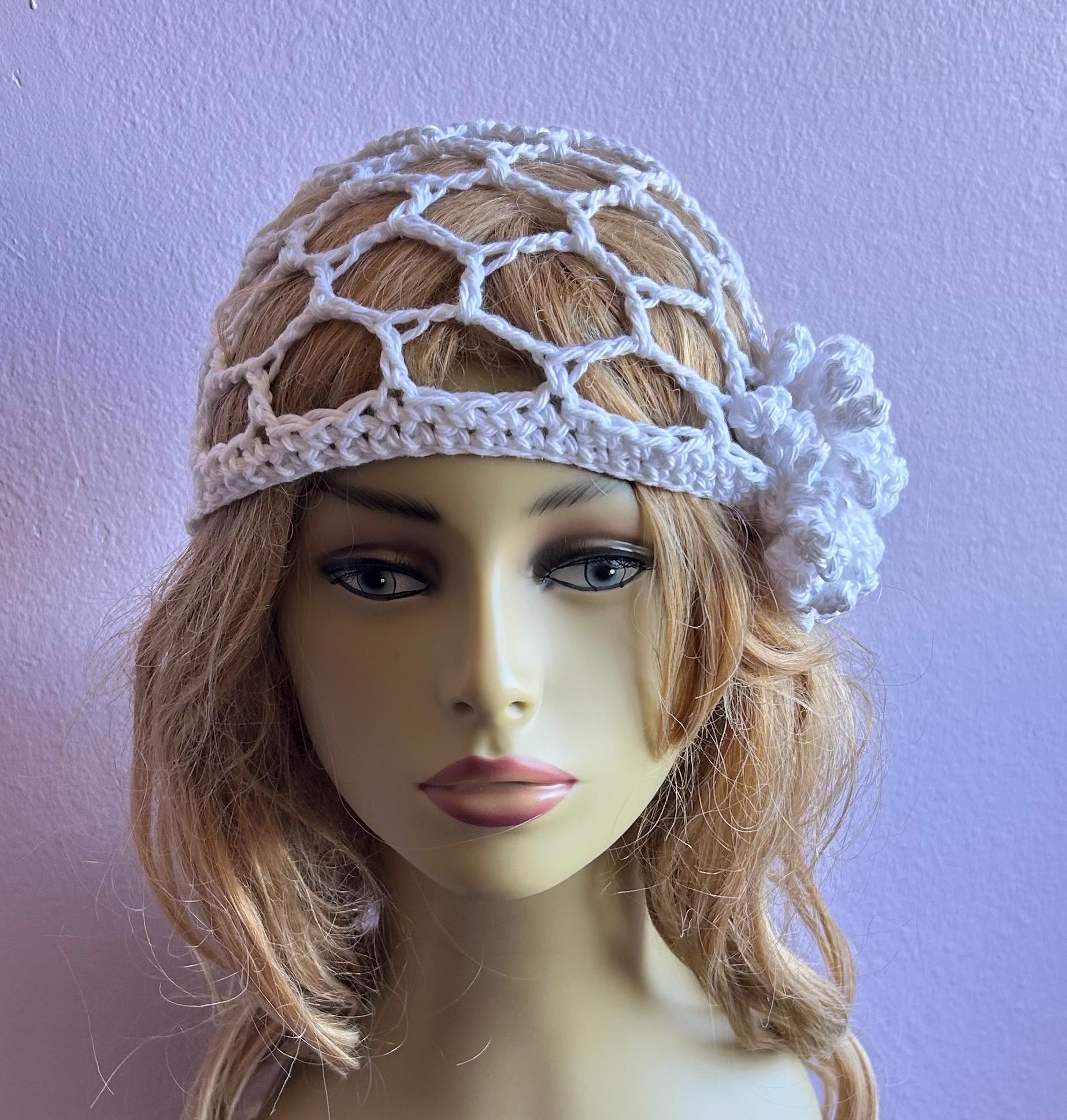 Crochet Beanie, White Mesh Hat, Fishnet Beanie With Flower, OOAK, Gift ...
