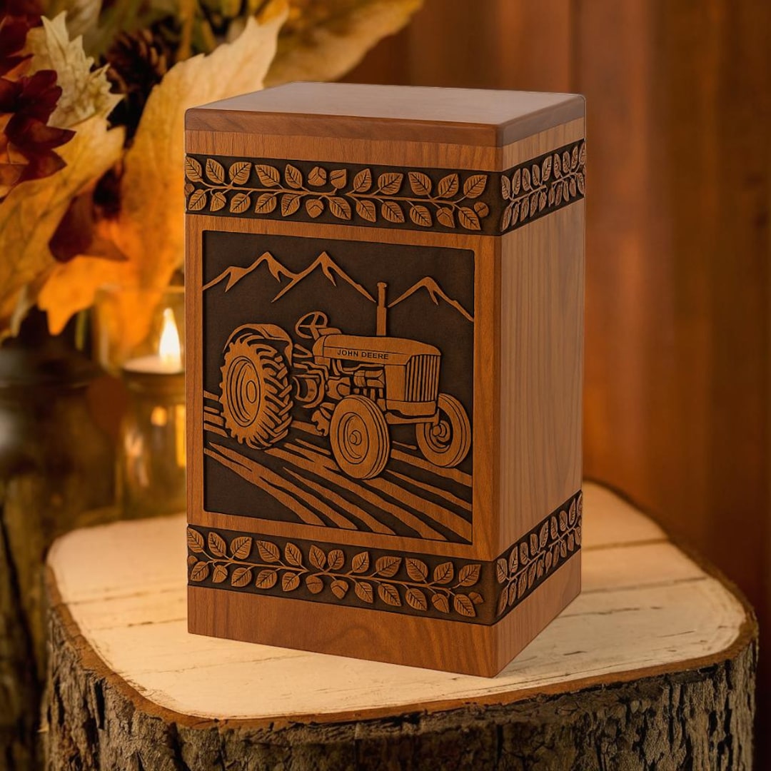 Personalized Tractor Cremation Urn | Engraved Wooden Memorial Keepsake ...