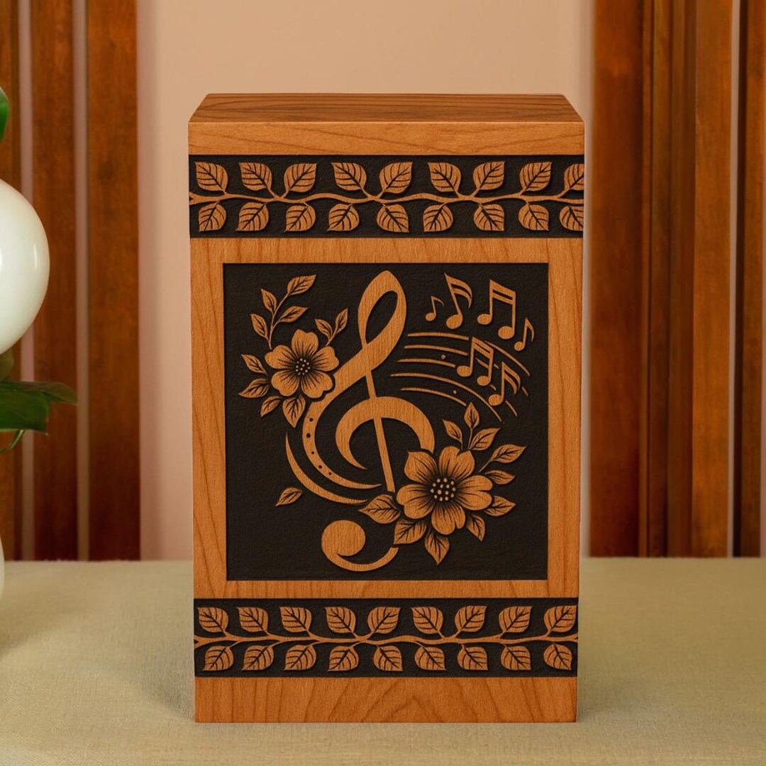 Personalized Music Note Cremation Urn: Engraved Wooden Memorial Box - Etsy