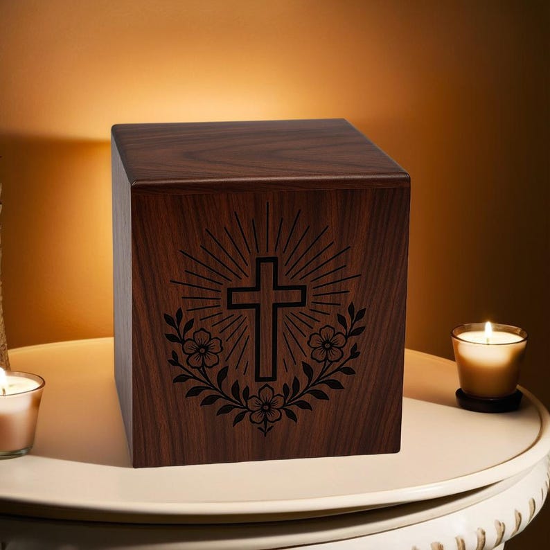 Personalized Wooden Cross Urn: Rosewood or Beechwood, Engraved Memorial ...