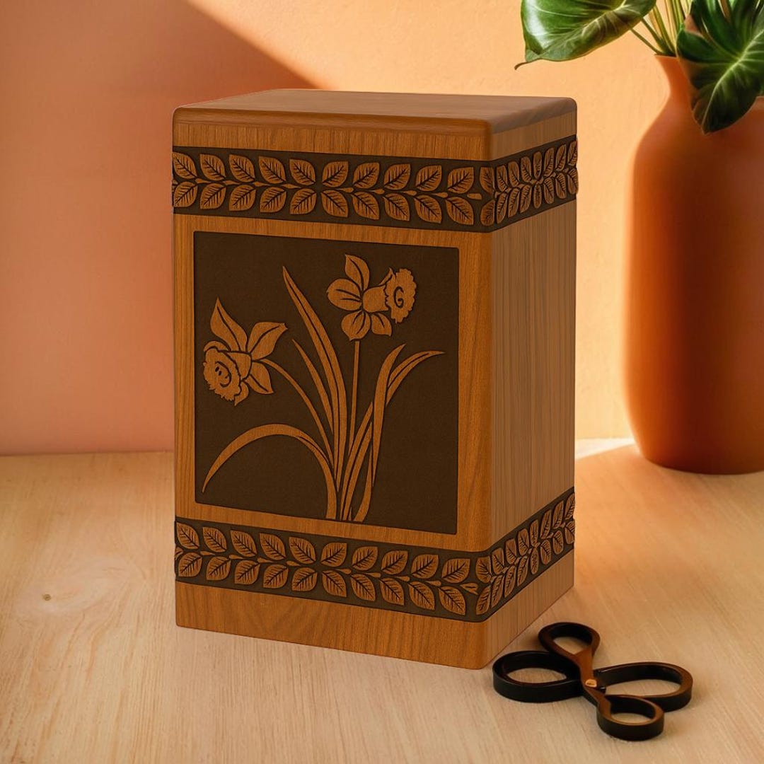 Engraved Rosewood Cremation Urn Box: Floral Memorial Keepsake - Etsy