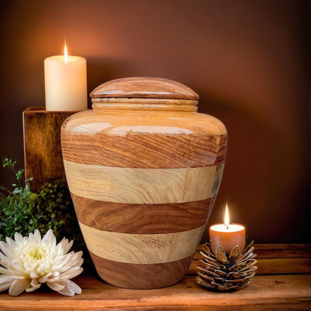 Rustic Mixed Wood Urn – Custom Engraved Wooden Cremation Box – Memorial ...