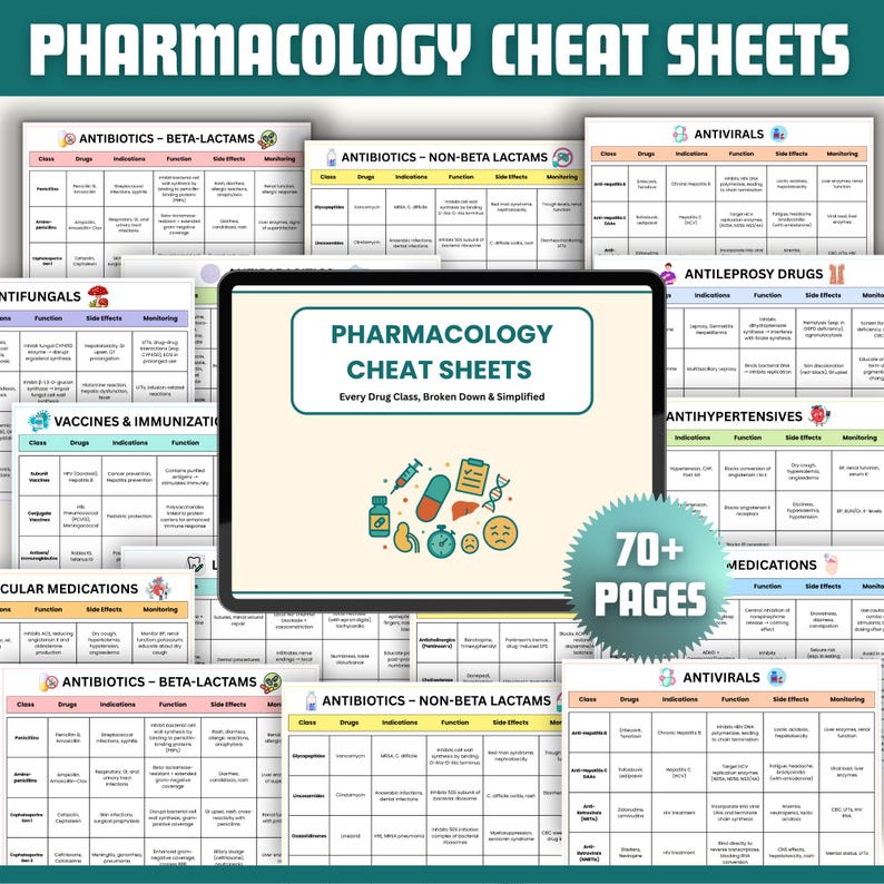 Pharmacology Cheat Sheet Bundle | Nursing Study Notes (instant Download ...