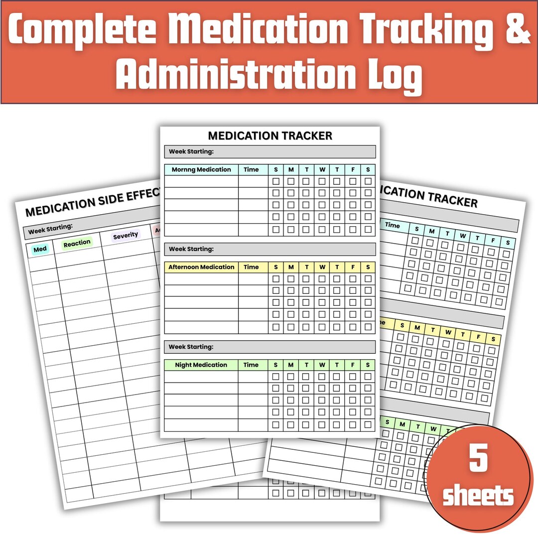 Medication Tracker Printable PDF | 5 Sheets | Weekly Pill Planner ...