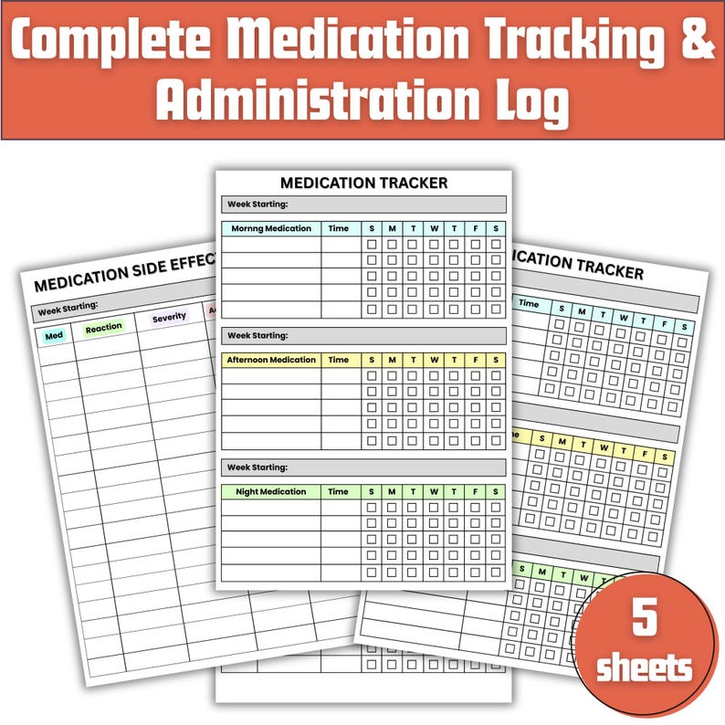 Medication Tracker Printable PDF | 5 Sheets | Weekly Pill Planner ...