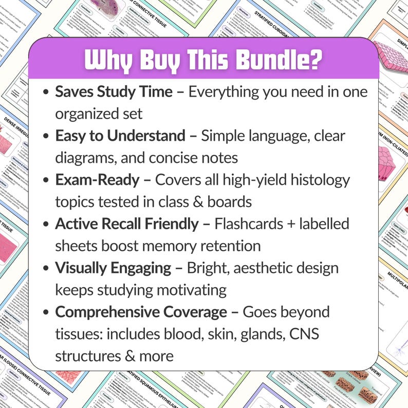 Histology Flashcards Bundle: 70+ Study Cards, Diagrams (printable ...