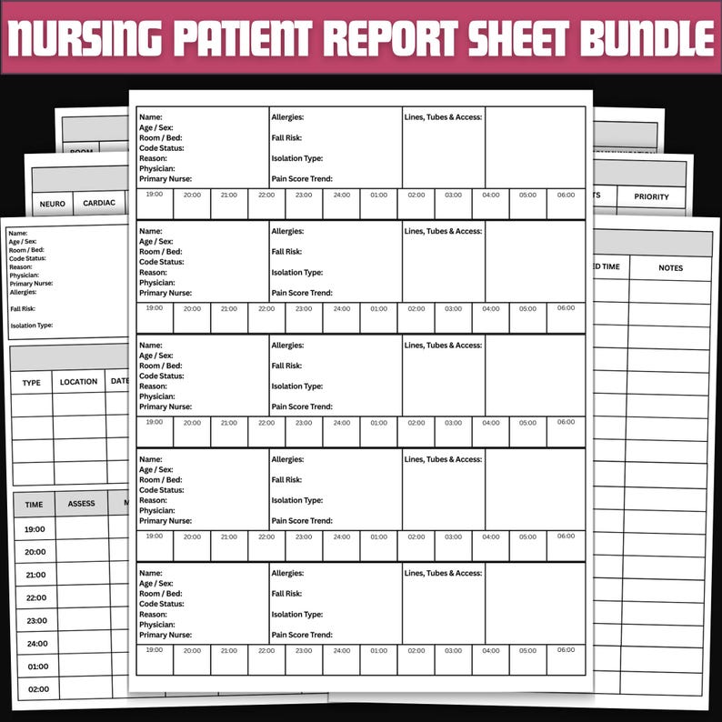 Nurse Patient Report Sheet Bundle | Nursing Assessment Templates ...