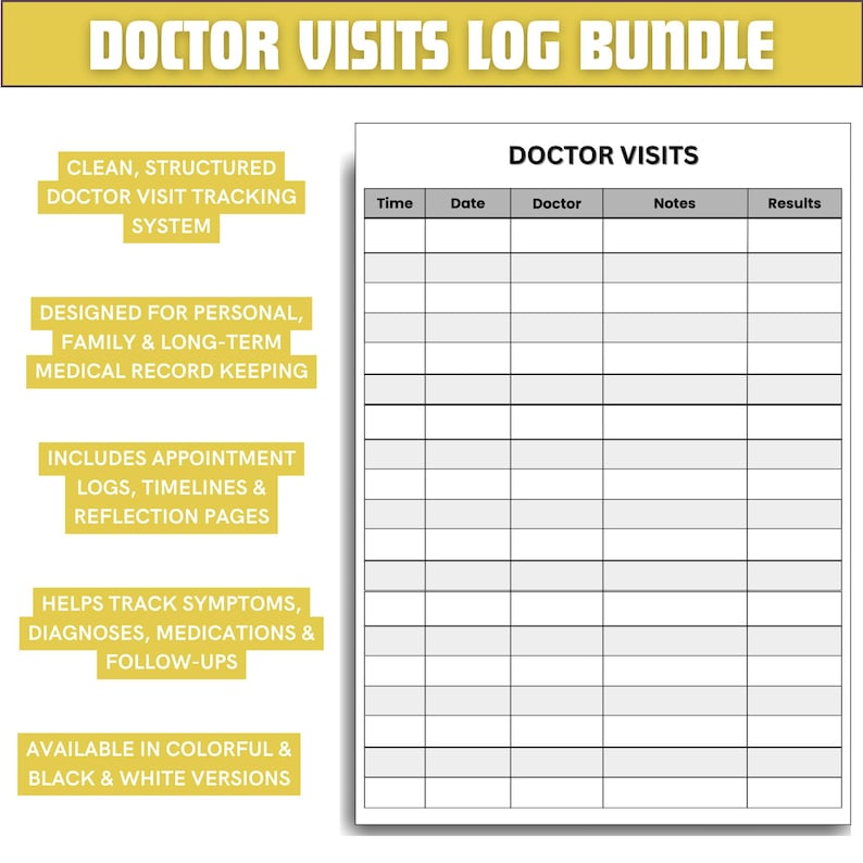 Doctor Visits Log Printable | Medical Appointment Notes & Health Binder ...