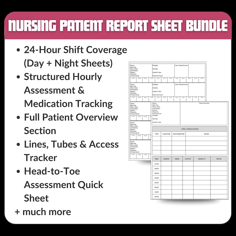 Nurse Patient Report Sheet Bundle | Nursing Assessment Templates ...