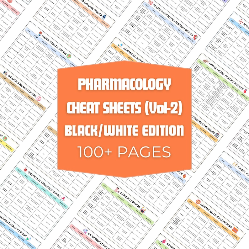 100+ Pharmacology Cheat Sheet Bundle | Nursing Notes Study Guide | Drug ...