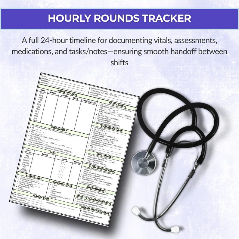 ICU Nurse Report Sheet | Hourly Rounds, Meds (PDF Printable) - Etsy