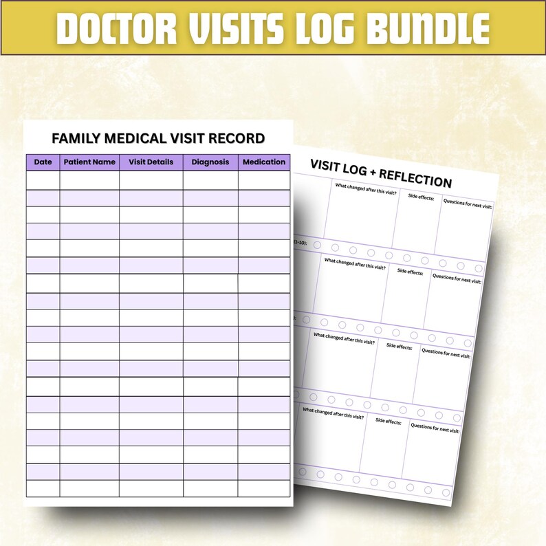 Doctor Visits Log Printable | Medical Appointment Notes & Health Binder ...