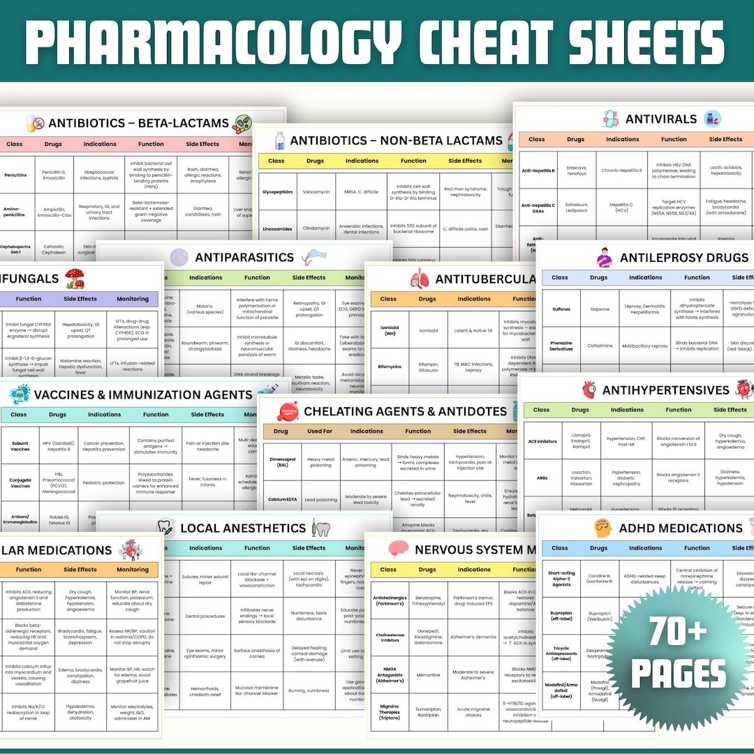 Pharmacology Cheat Sheet Bundle | Nursing Study Notes (instant Download ...