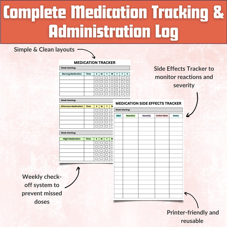 Medication Tracker Printable PDF | 5 Sheets | Weekly Pill Planner ...