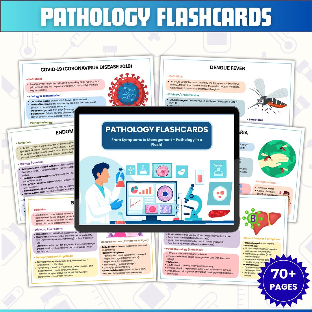 Pathology Flashcards Bundle | 70+ Medical Study Cards | Printable ...