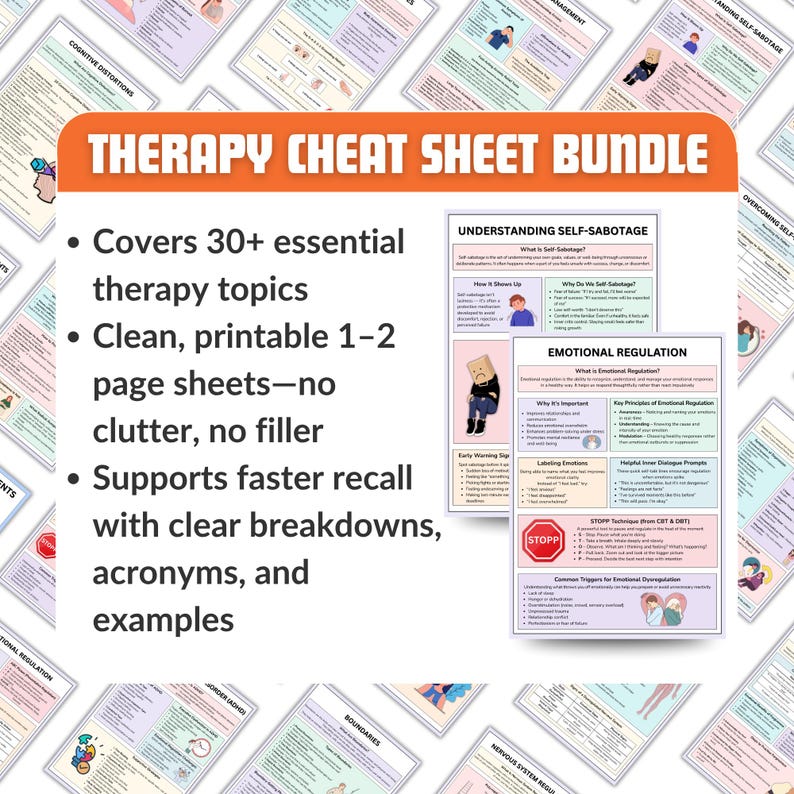 Therapy Cheat Sheet Bundle – 30+ Mental Health Worksheets (digital ...