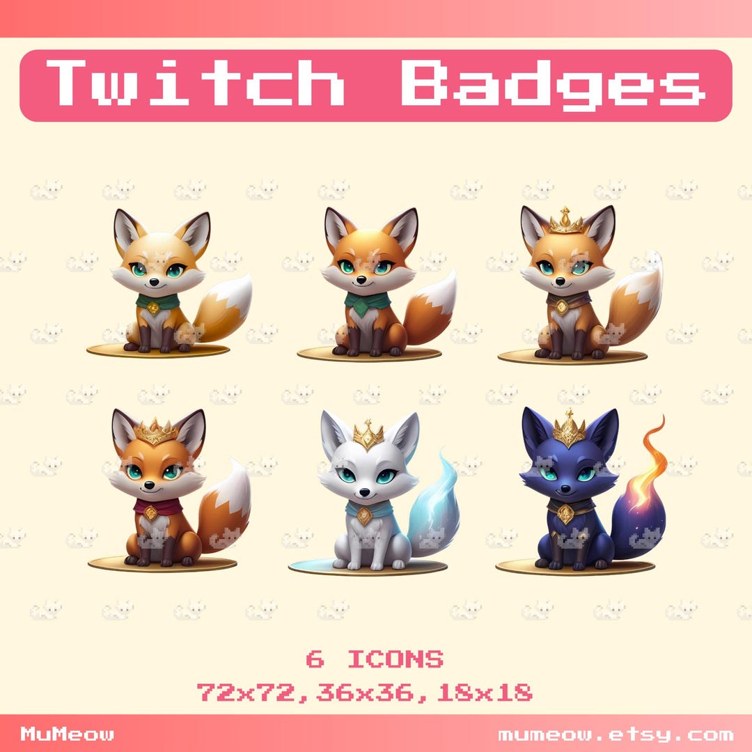 6x Fox Twitch Sub Badges: Magical Fantasy Mythical Loyalty Badges ...