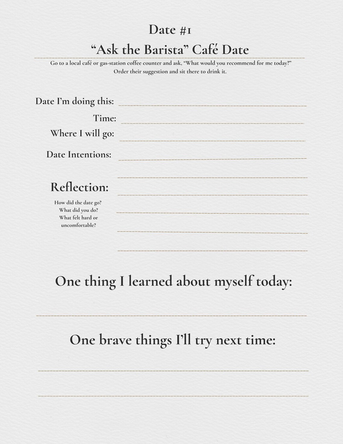 Date Yourself Journal | 30-day Solo Dates for Introverts (PDF) - Etsy