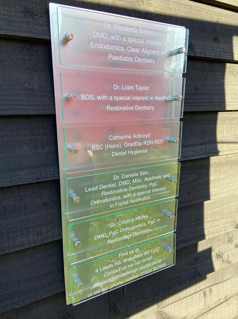 Modern Glass Acrylic Multi Plaque External Stand off Wall Sign, Doctors ...