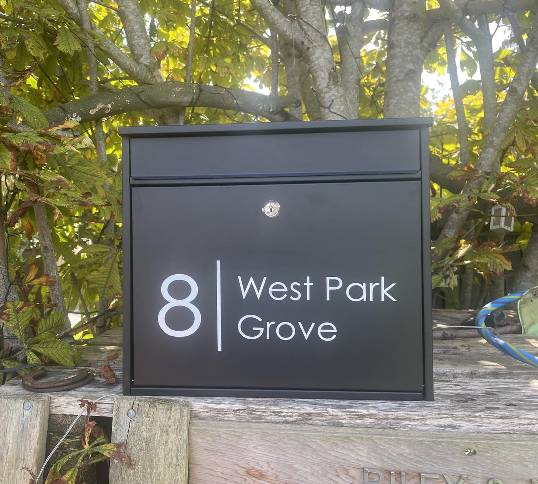 Post Box ,black Steel Wall Mounted Mailbox: Personalised Modern Mailbox ...