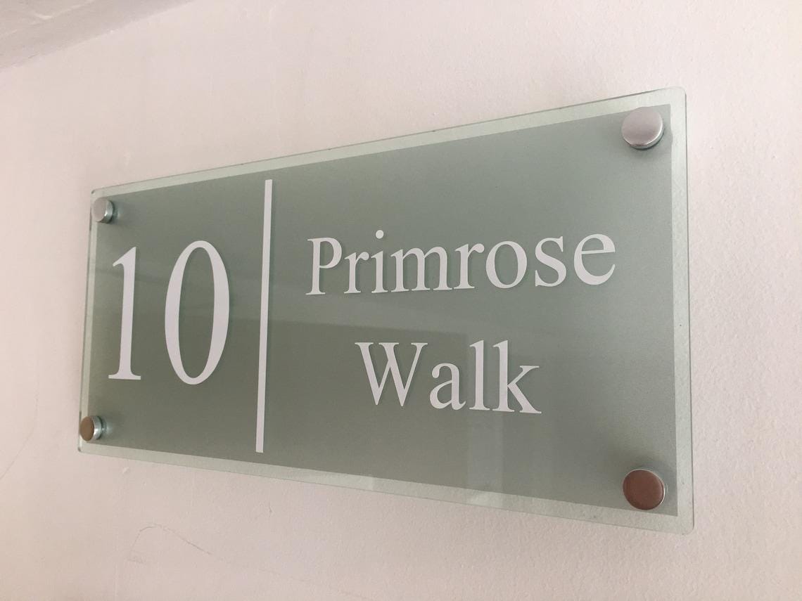 Modern House Sign Plaque White Door Number Street Glass Acrylic House ...