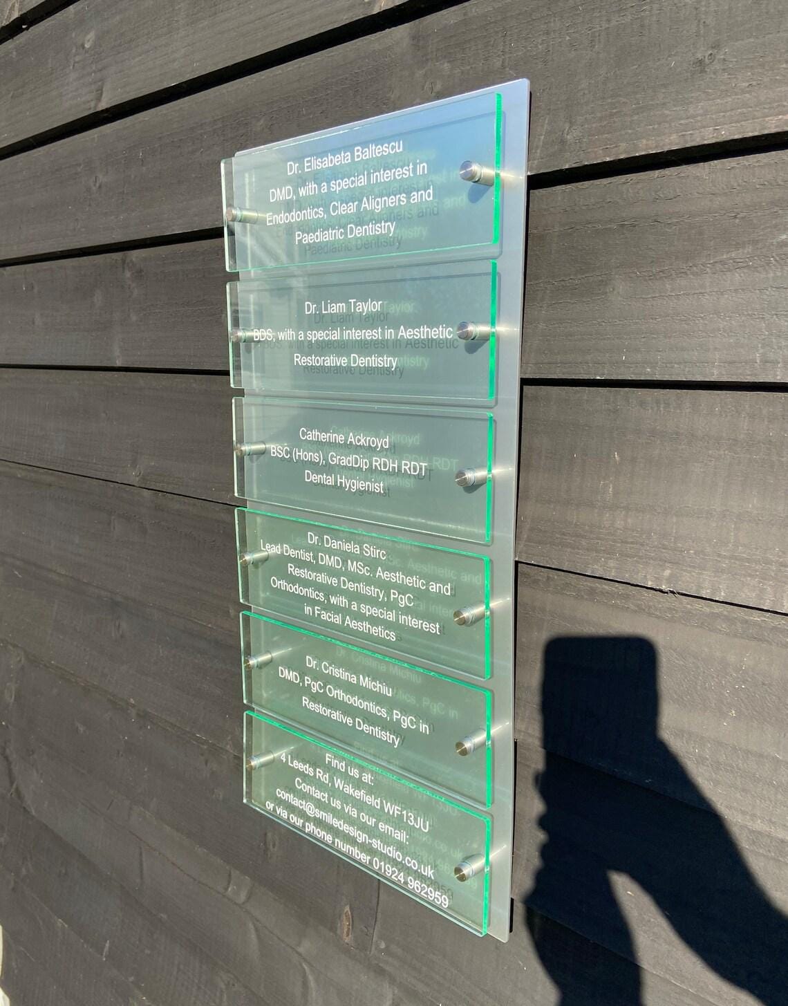 Modern Glass Acrylic Multi Plaque External Stand off Wall Sign, Doctors ...
