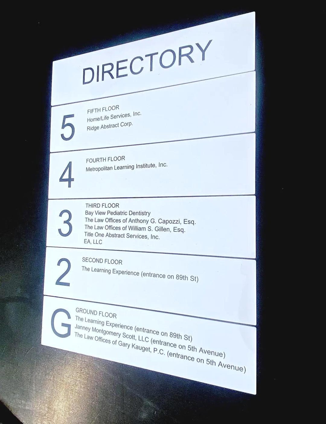 Building Directory Sign, Floor Level Building Entrance Ground/first ...