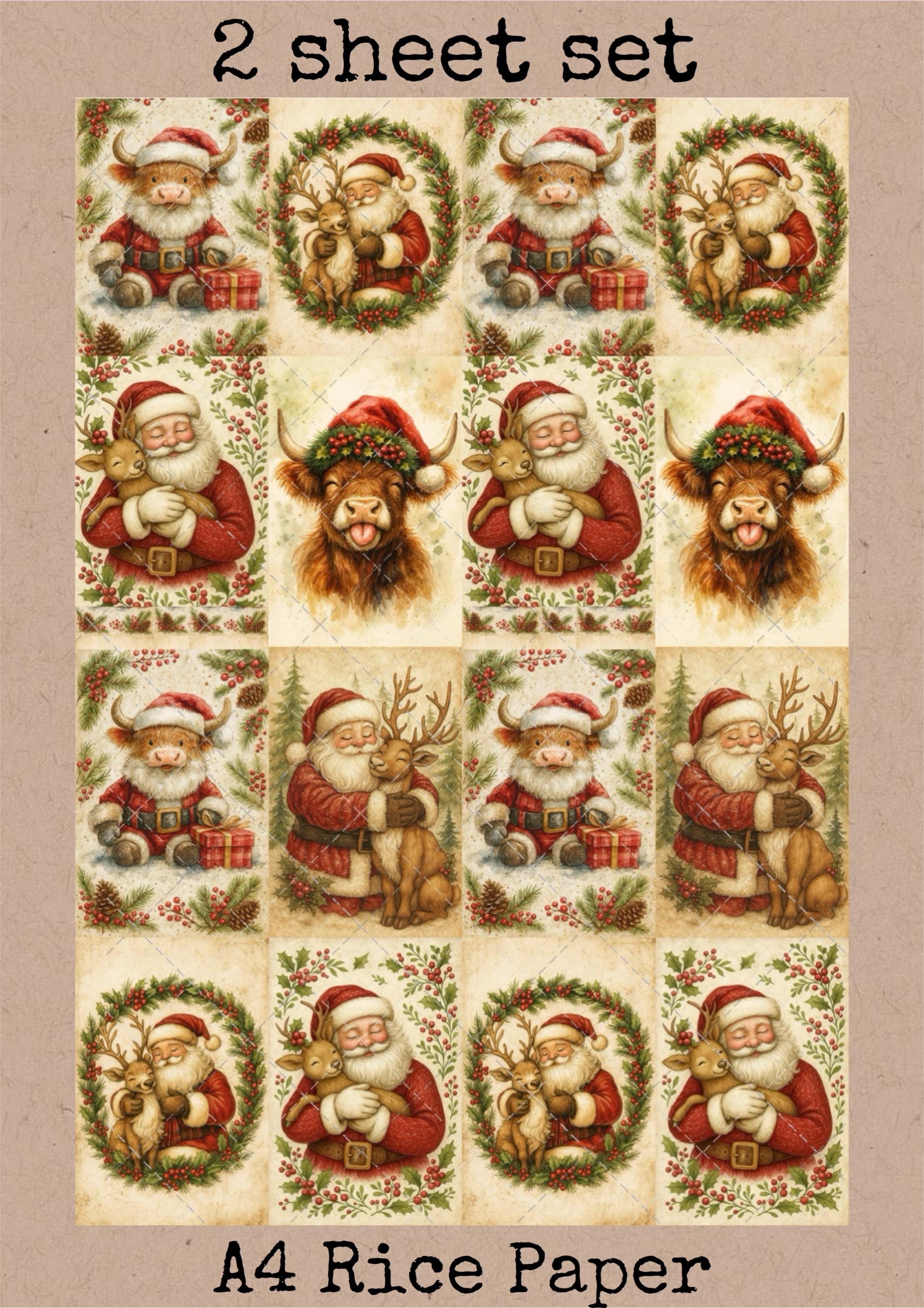 Christmas Santa & Highland Cow Rice Paper for Decoupage (2 A4 Sheets ...