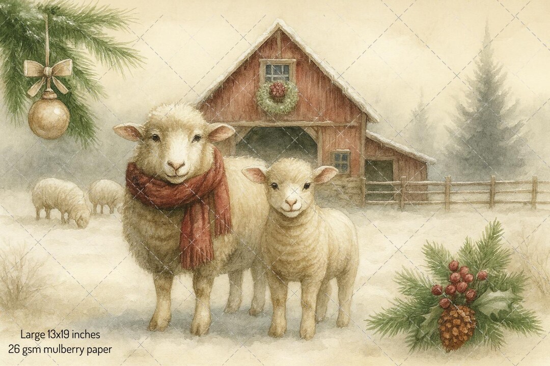 Christmas Sheep Barn Decoupage Paper: Rustic Farmhouse Winter Craft ...