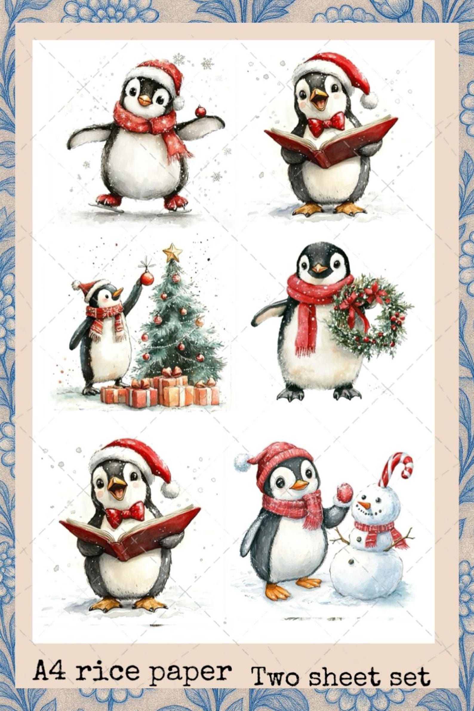 Adorable Christmas Penguin A4 Rice Paper – Two Sheet Set - Etsy