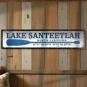 Custom Rustic Wood Lake Sign With Coordinates, Perfect Personalized ...