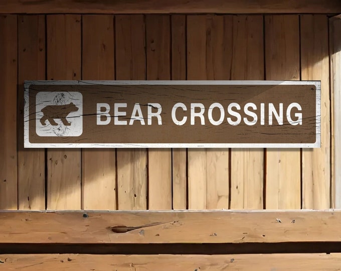 Bear Crossing Sign, Rustic Wood Sign, Woodsy Cabin Decor, Forestry ...