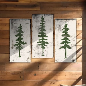 Personalize This Set of 3 Wood Signs, Weathered and Woodsy Fir Trees ...