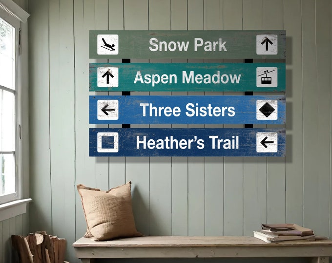 Supersized Custom Ski Trail Signs, 4-12 Slat Skiing Distressed Wood ...