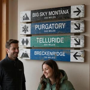Personalized Ski Resort Wood Trail Sign - Rustic Weathered and ...