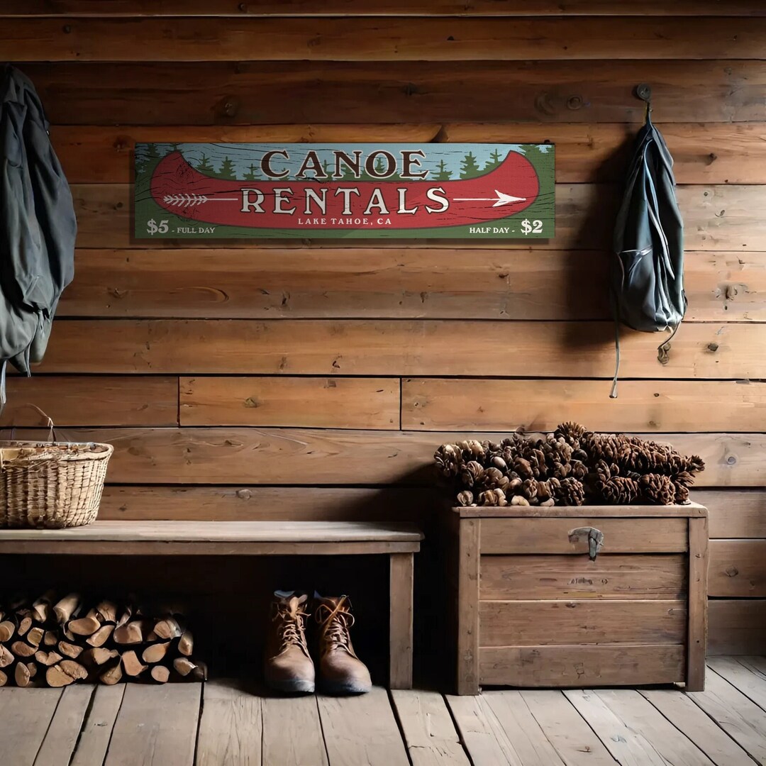 Personalized Canoe Rentals Wood Sign – Rustic Vintage Style Lake Tahoe ...