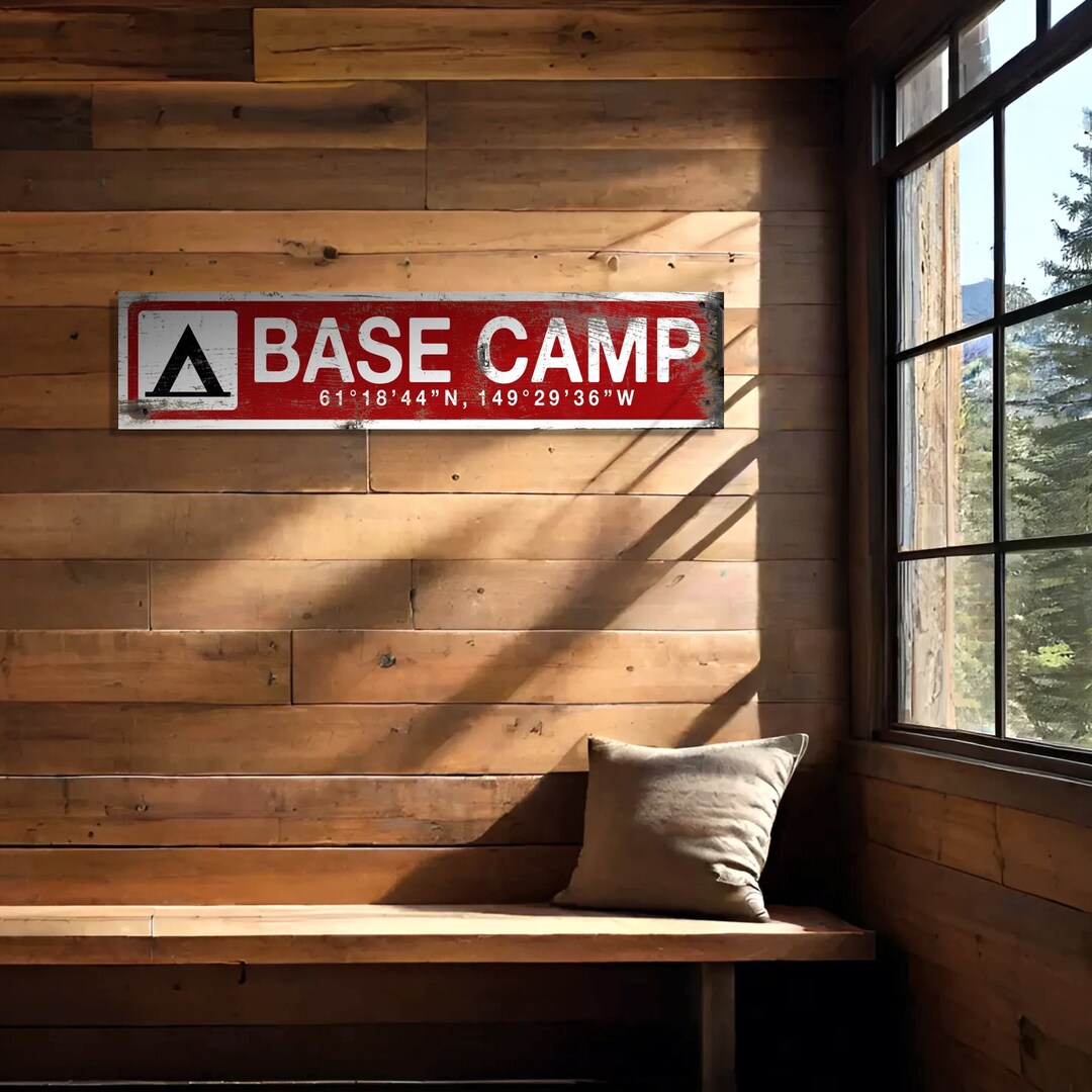 Customize This Wood Sign, Base Camp, GPS Coordinates, Weathered and ...