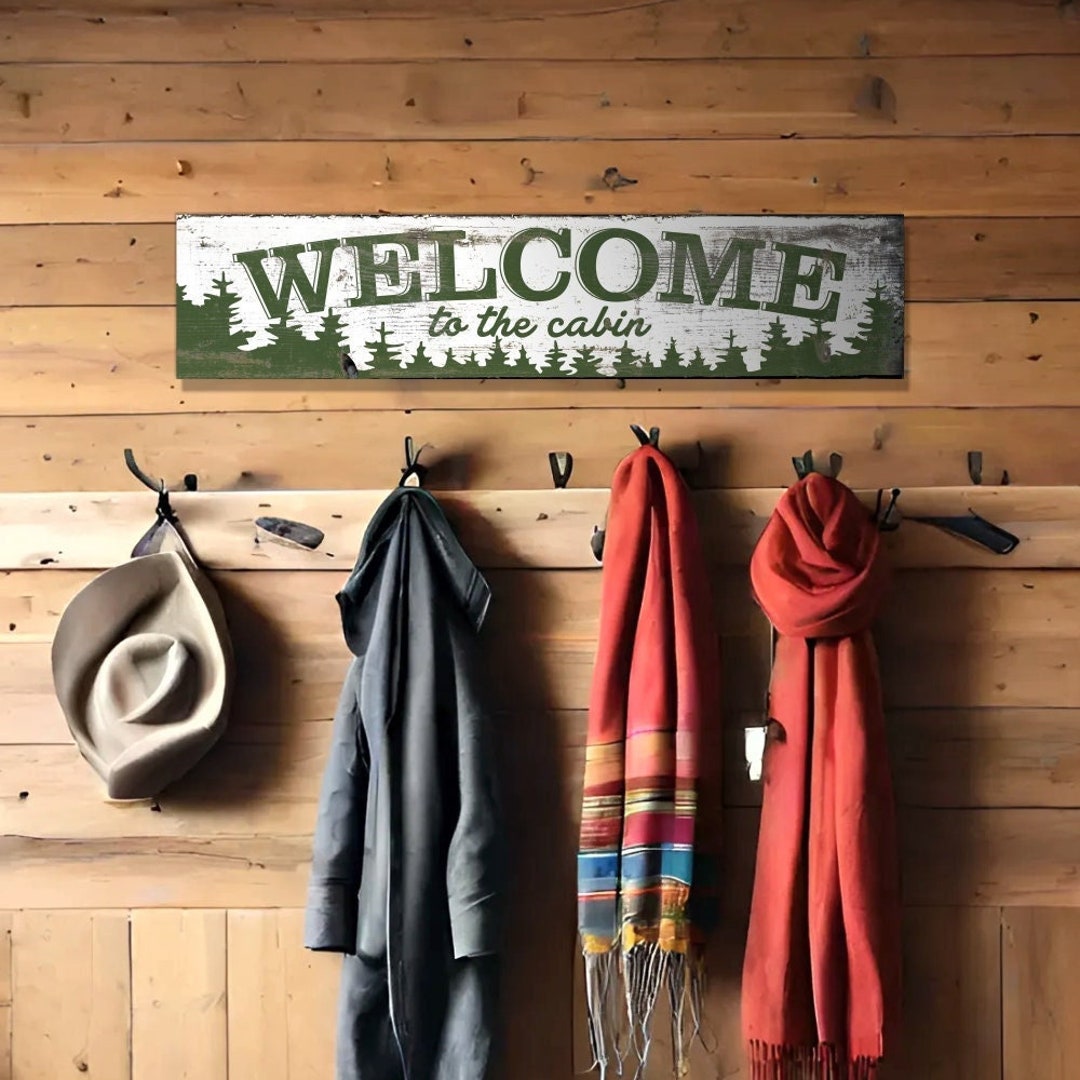 Personalized Welcome to the Cabin Wood Sign, Rustic Lodge Decor - Etsy