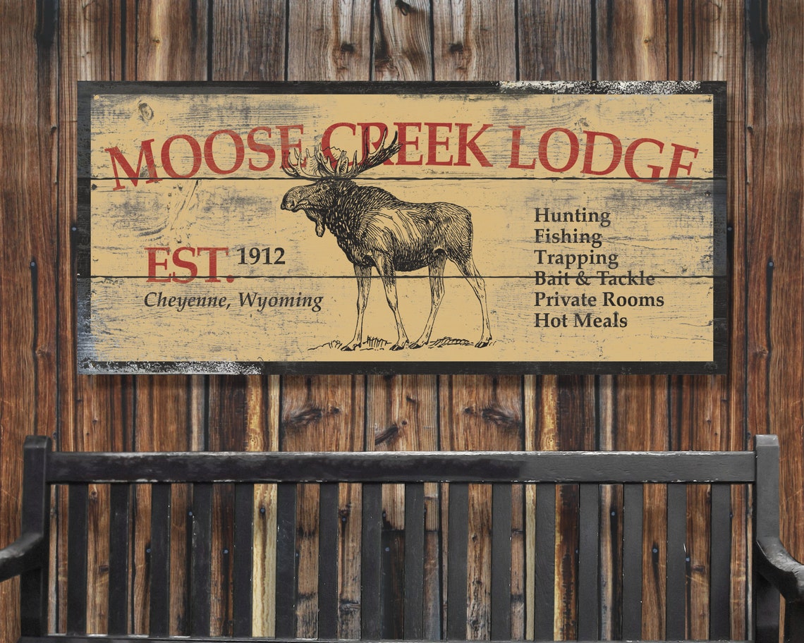 Rustic Wood Moose Creek Lodge Sign a Perfect Personalized - Etsy