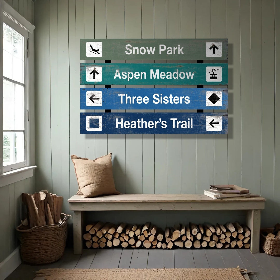 Custom Ski Trail Sign | Rustic Wood Resort Sign for Lodge and Mountain ...