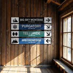 Personalized Ski Resort Wood Trail Sign - Rustic Weathered and ...