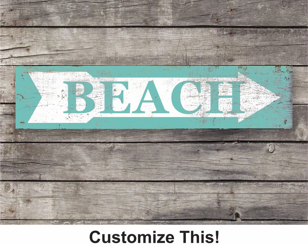 Beach Directional Sign, Rustic Wood Sign for Cottage or Beach House, A ...