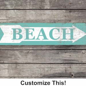 Beach Directional Sign, Rustic Wood Sign for Cottage or Beach House, A ...